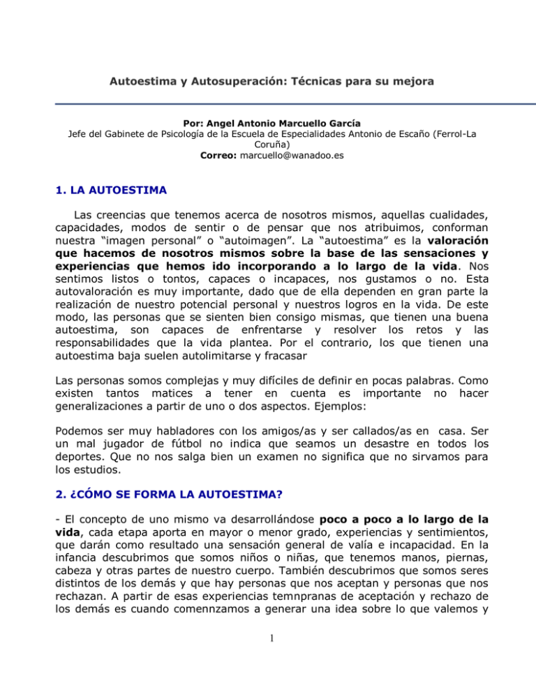 Autoestima y Autosuperación: Técnicas para su mejora - T