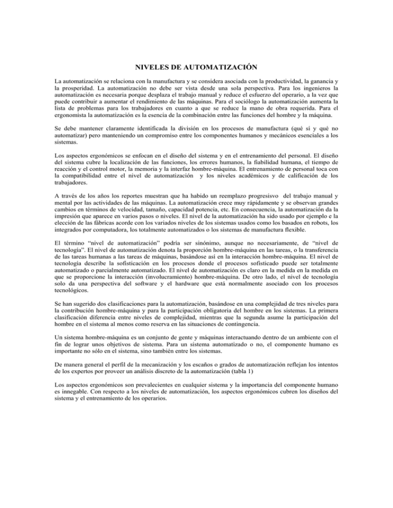 NIVELES DE AUTOMATIZACIÓN