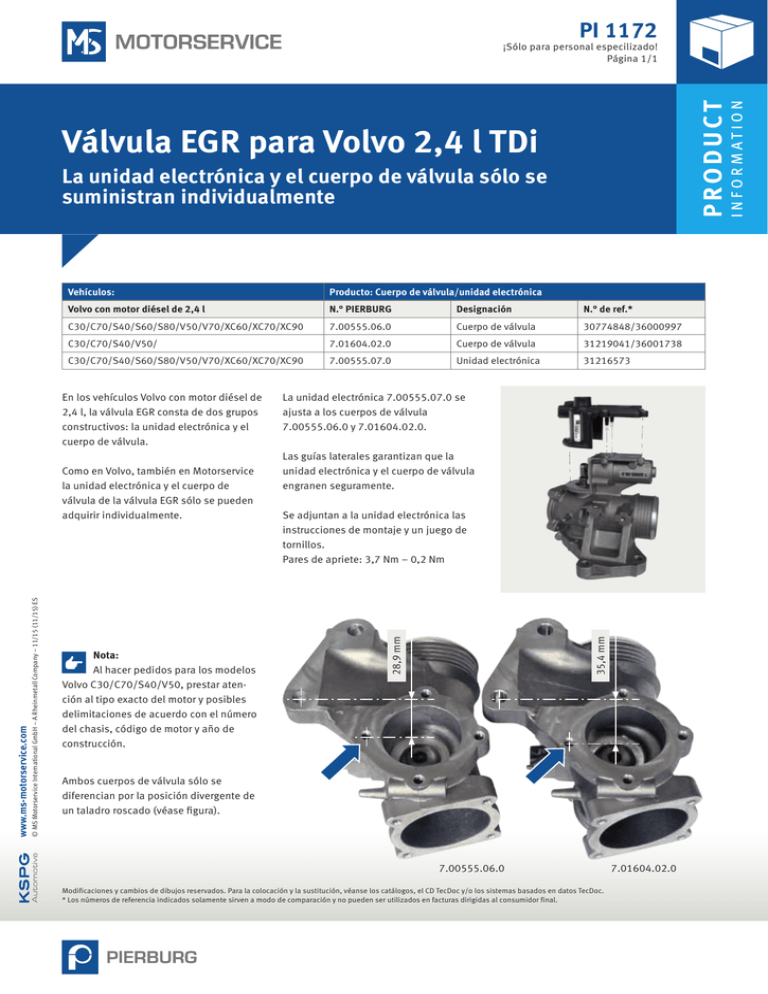 Válvula EGR para Volvo 2,4 l TDi