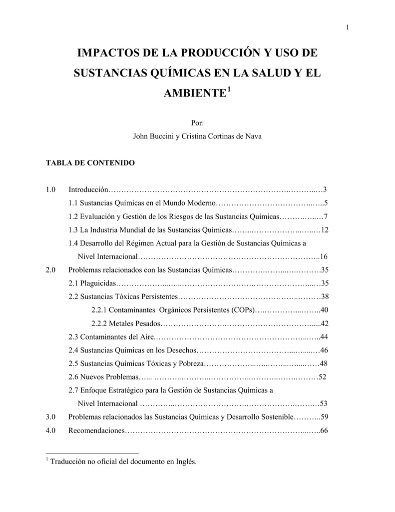 Impactos de la Producción y Uso de Sustancias Químicas