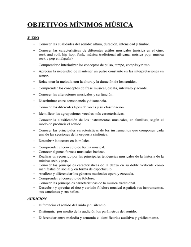 OBJETIVOS MÍNIMOS MÚSICA