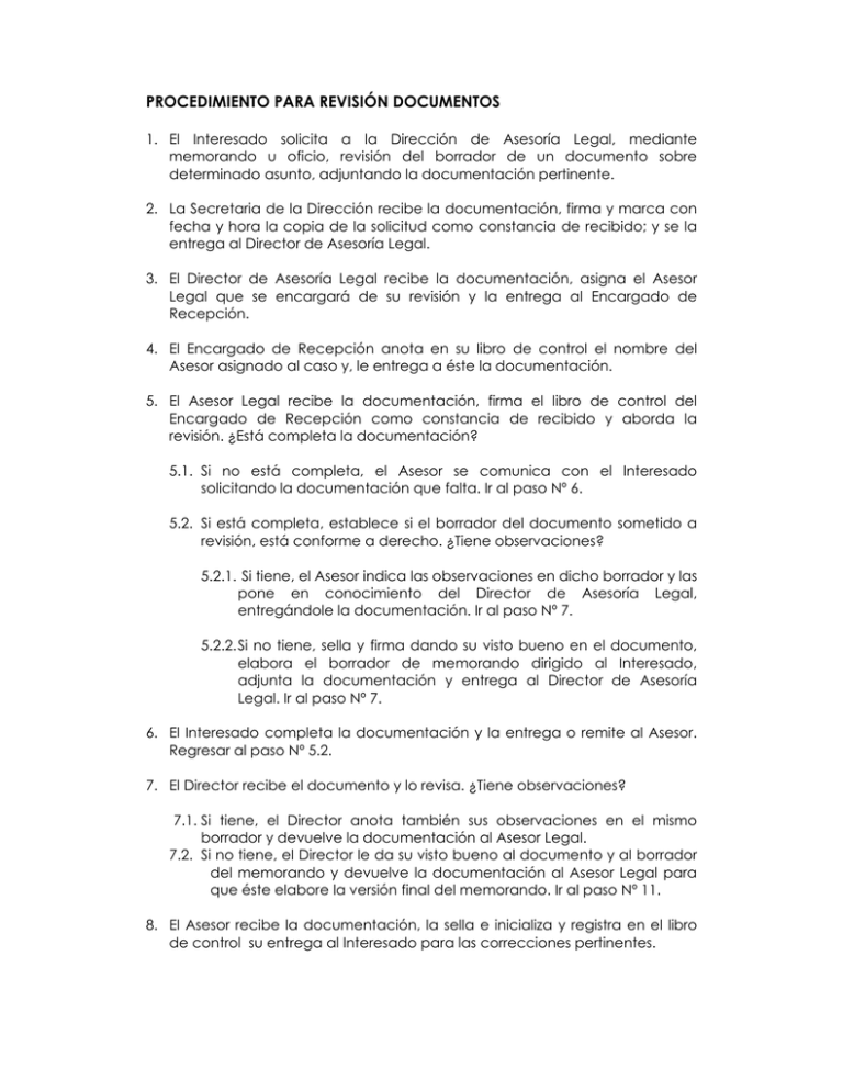 PROCEDIMIENTO PARA REVISIÓN DOCUMENTOS
