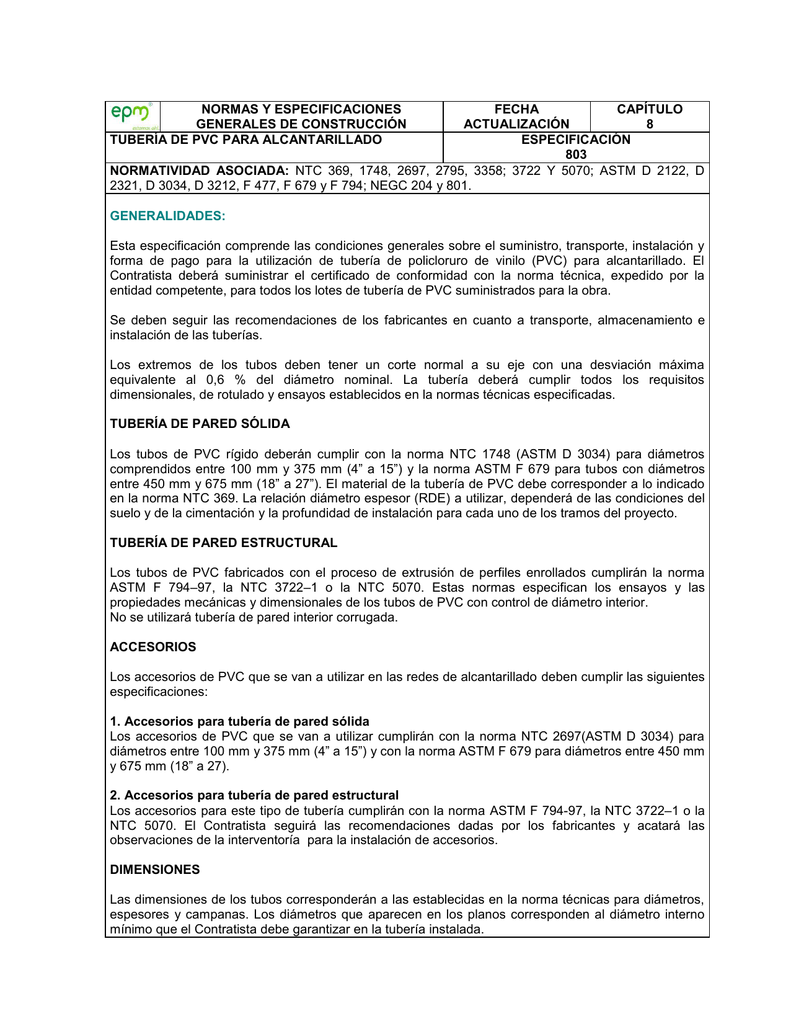 normas y especificaciones generales de construcción