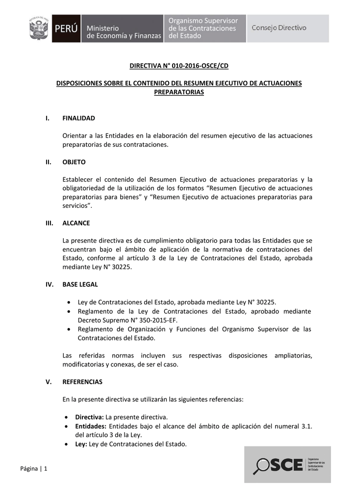 directiva n° 010-2016-osce/cd disposiciones sobre el contenido del