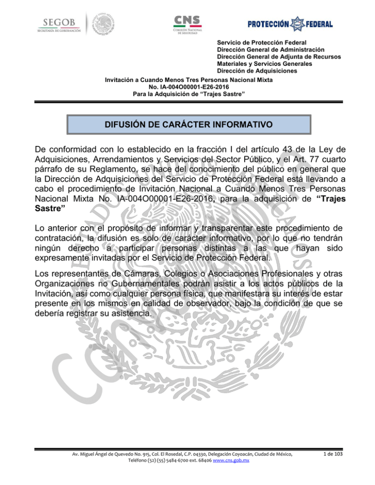 DIFUSIÓN DE CARÁCTER INFORMATIVO De conformidad con lo