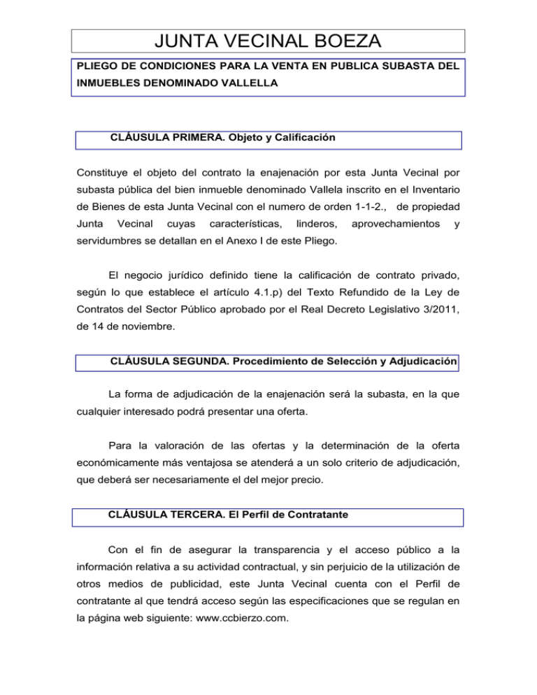 pliego de condiciones para la venta en publica subasta del
