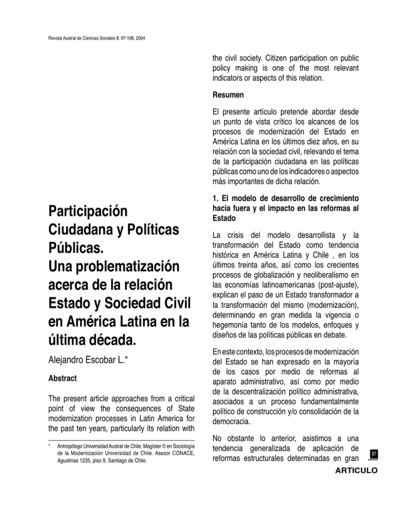 Participación ciudadana y políticas públicas. Una problematización