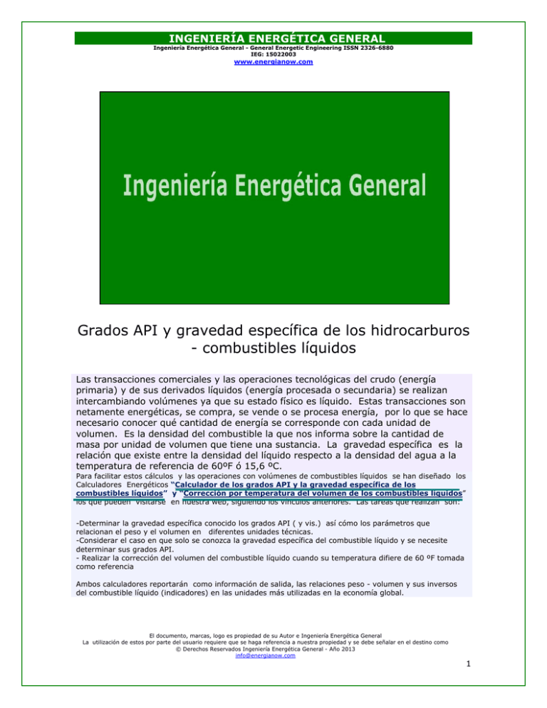 Grados API y gravedad específica de los hidrocarburos