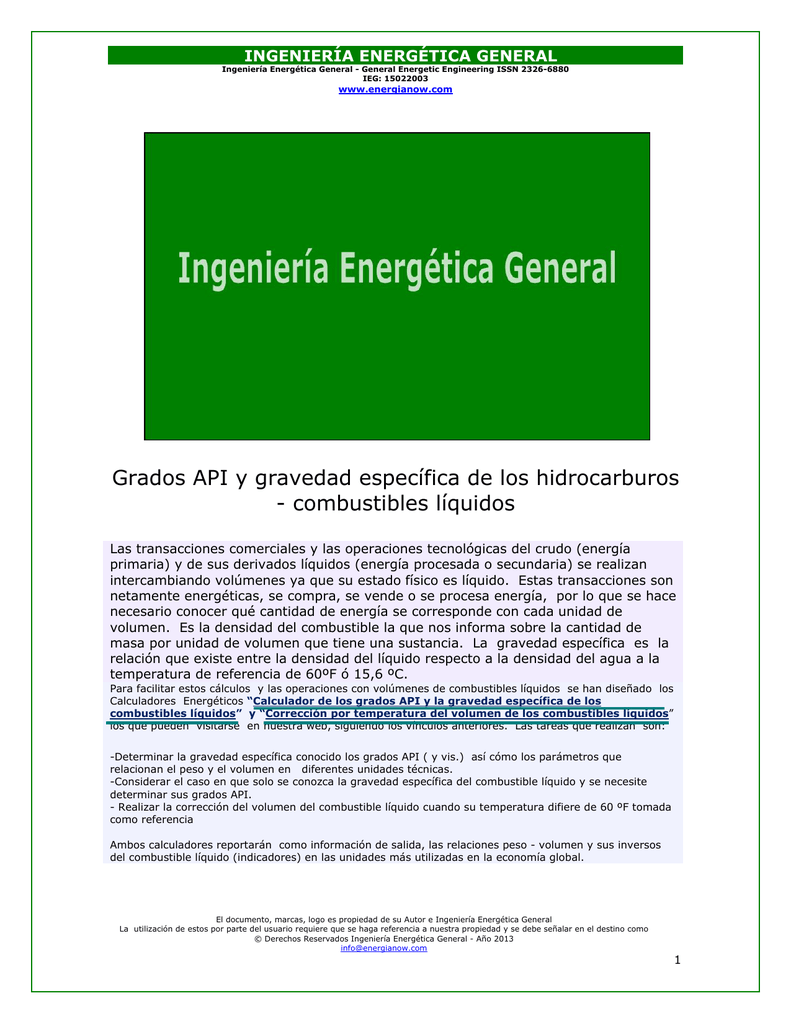 Grados API y gravedad específica de los hidrocarburos