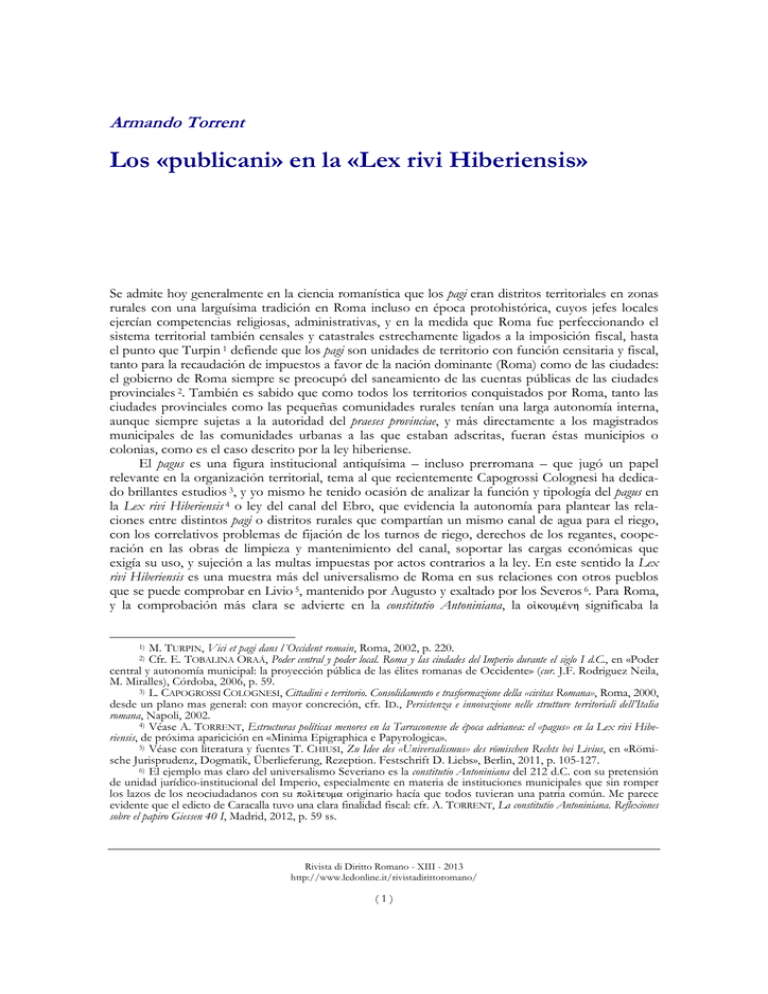 Los «publicani» en la «Lex rivi Hiberiensis»