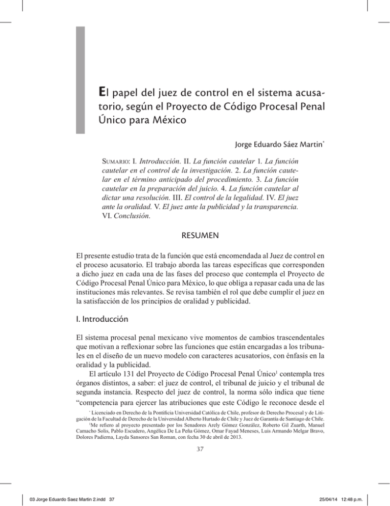 El papel del juez de control en el sistema acusa