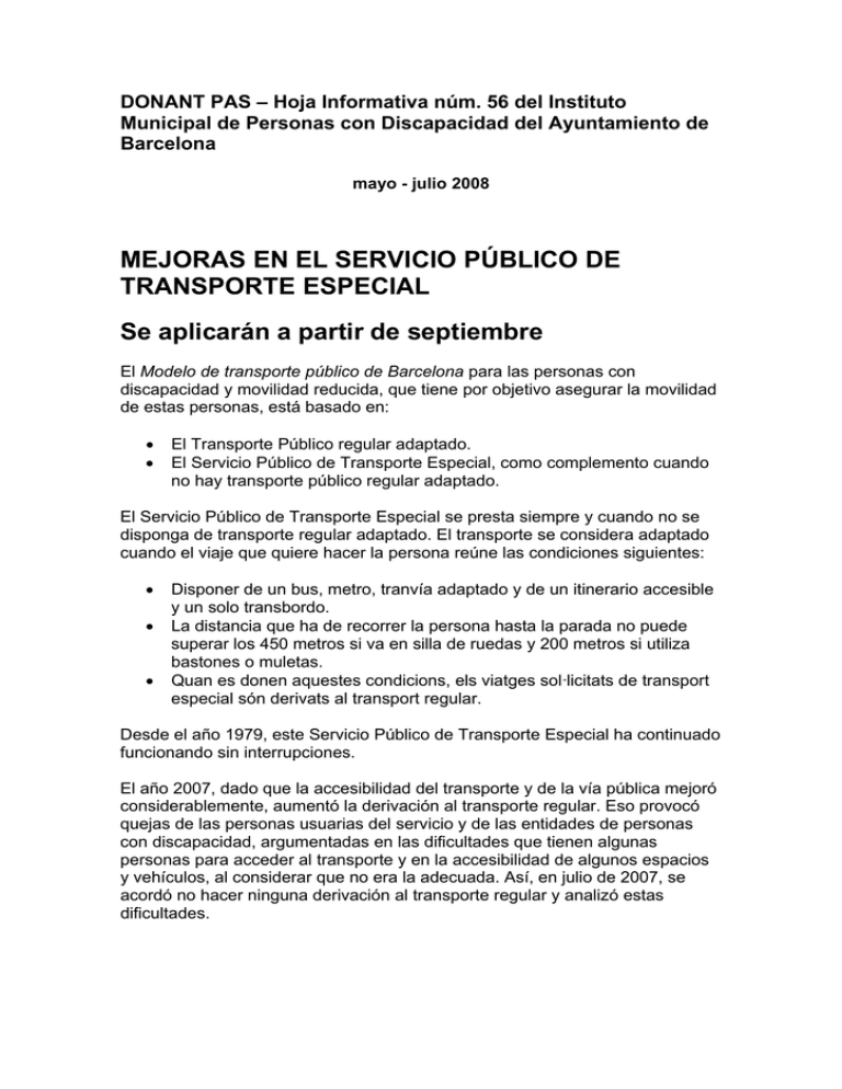 MEJORAS EN EL SERVICIO PÚBLICO DE TRANSPORTE