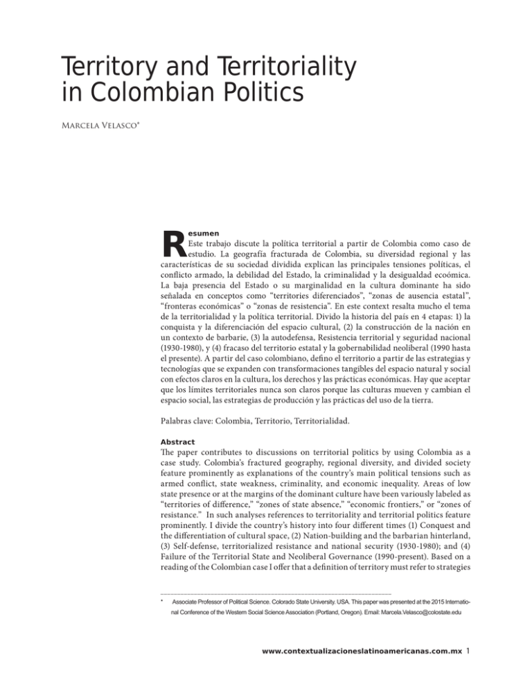 Territory and Territoriality in Colombian Politics