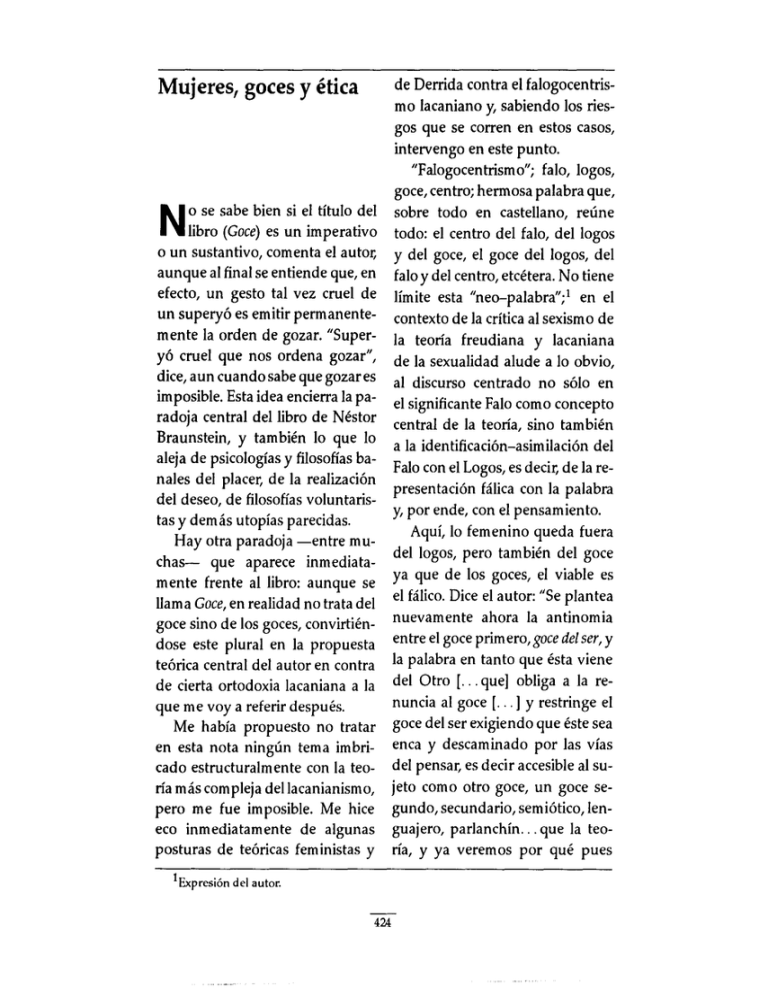 Mujeres, goces y ética