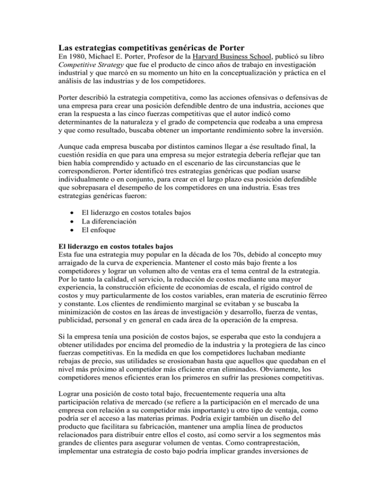 Las estrategias competitivas genéricas de Porter