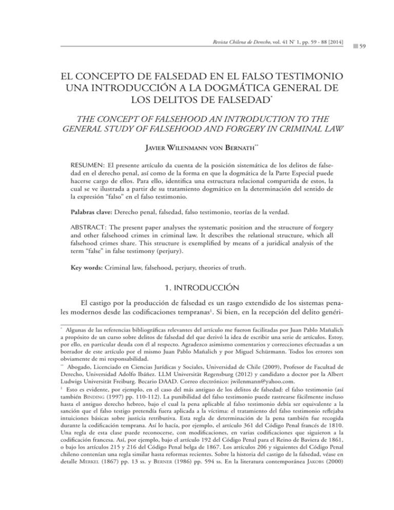 EL CONCEPTO DE FALSEDAD EN EL FALSO TESTIMONIO UNA