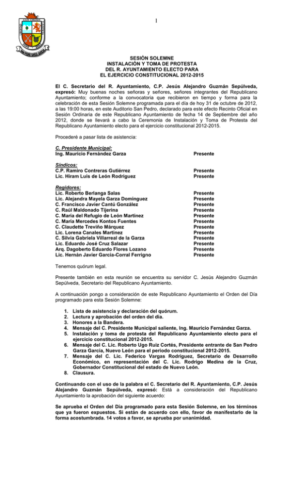 SesiÓn Solemne InstalaciÓn Y Toma De