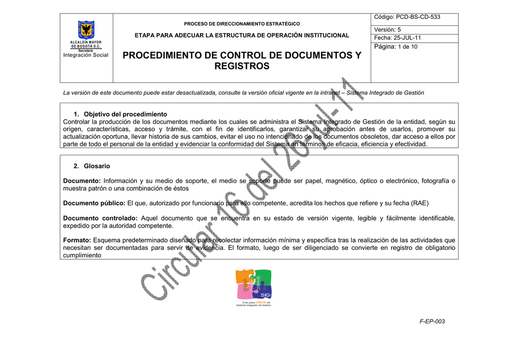 procedimiento de control de documentos y registros
