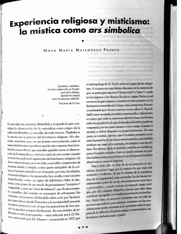 Experiencia religiosa y misticismo: la mística como ars simbo/iea