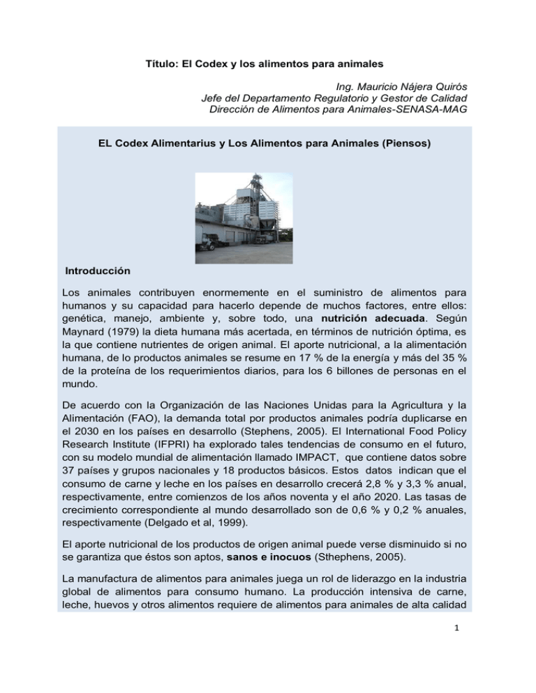 El Codex y los alimentos para los animales