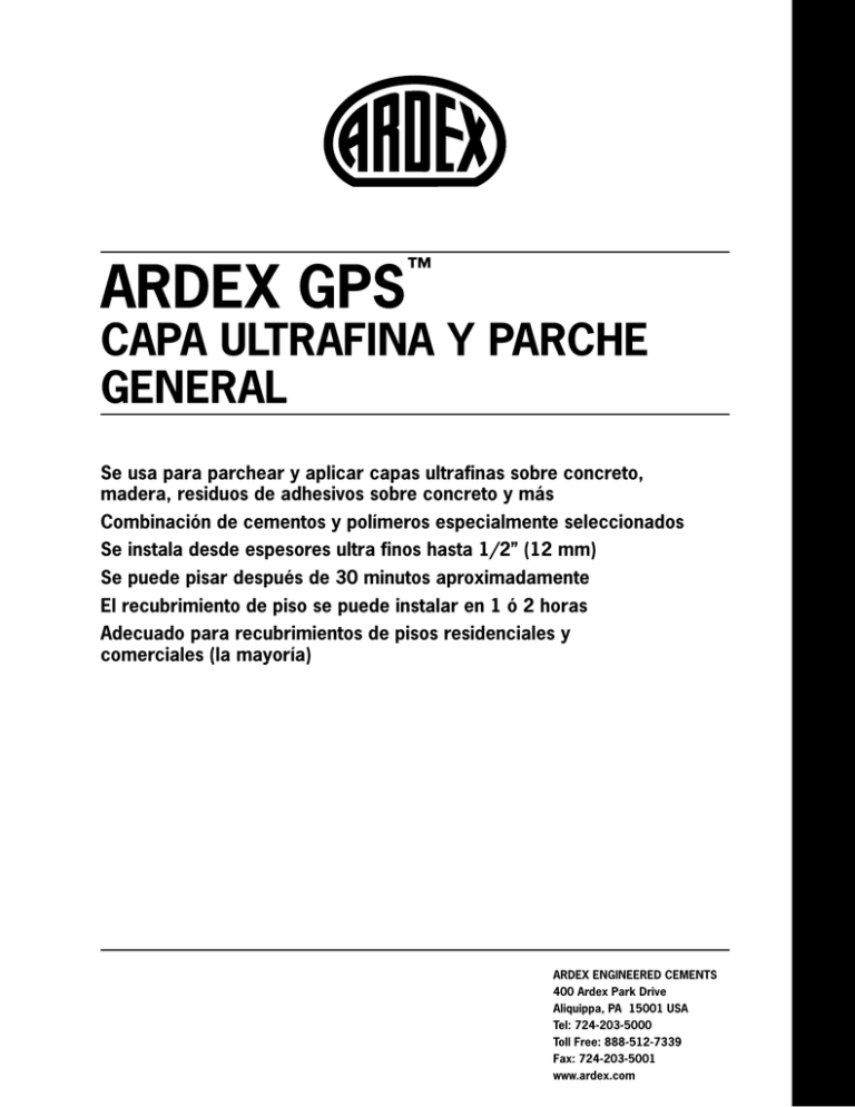 ardex gps™ capa ultrafina y parche general