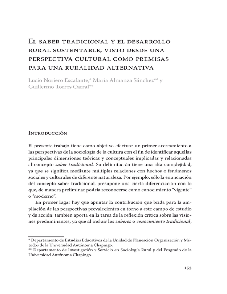 El saber tradicional y el desarrollo rural sustentable, visto desde una