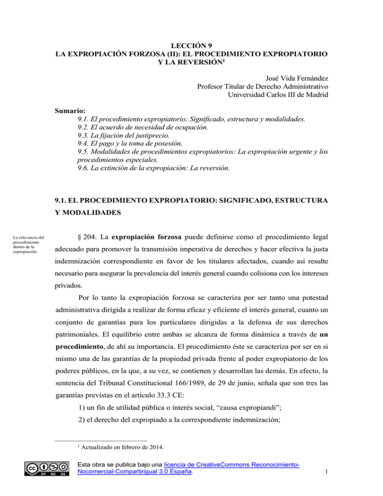 LECCIÓN 9 LA EXPROPIACIÓN FORZOSA