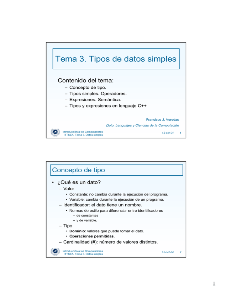 Tema 3. Tipos de datos simples - Departamento de Lenguajes y