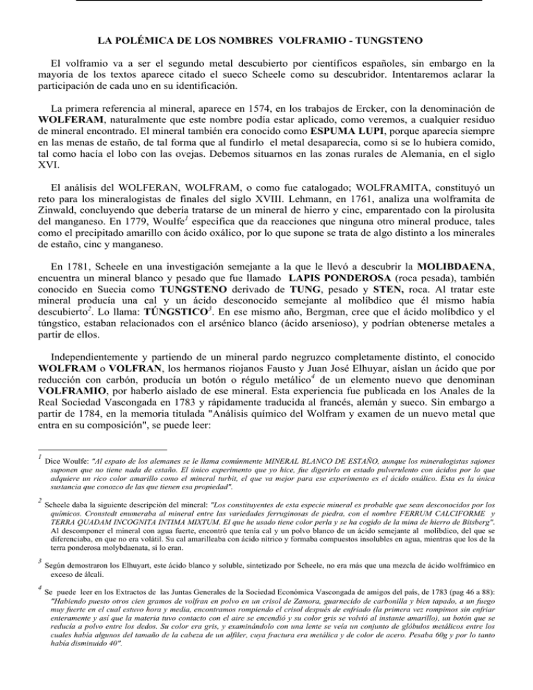 LA POLÉMICA DE LOS NOMBRES VOLFRAMIO