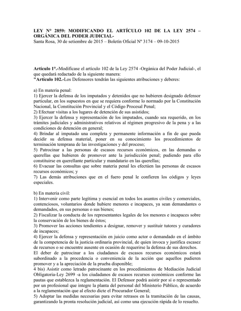 Ley Nº 2859 - Gobierno de la Provincia de La Pampa