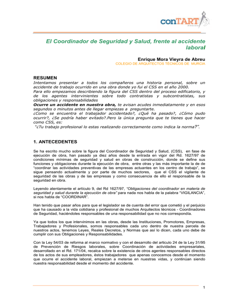 El coordinador de seguridad y salud, frente al accidente laboral