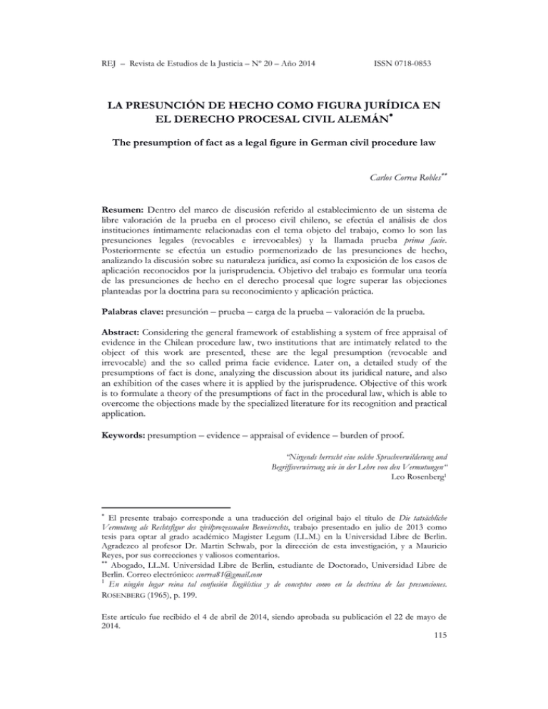 La presunción de hecho como figura jurídica en el derecho procesal