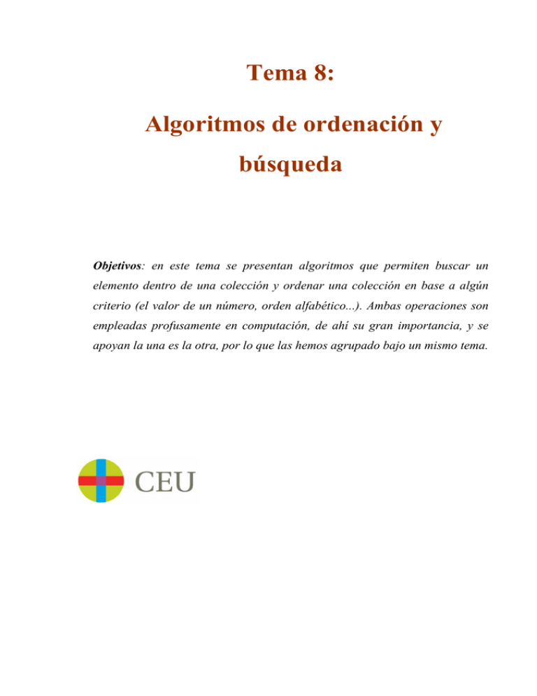 Tema 8: Algoritmos de ordenación y búsqueda