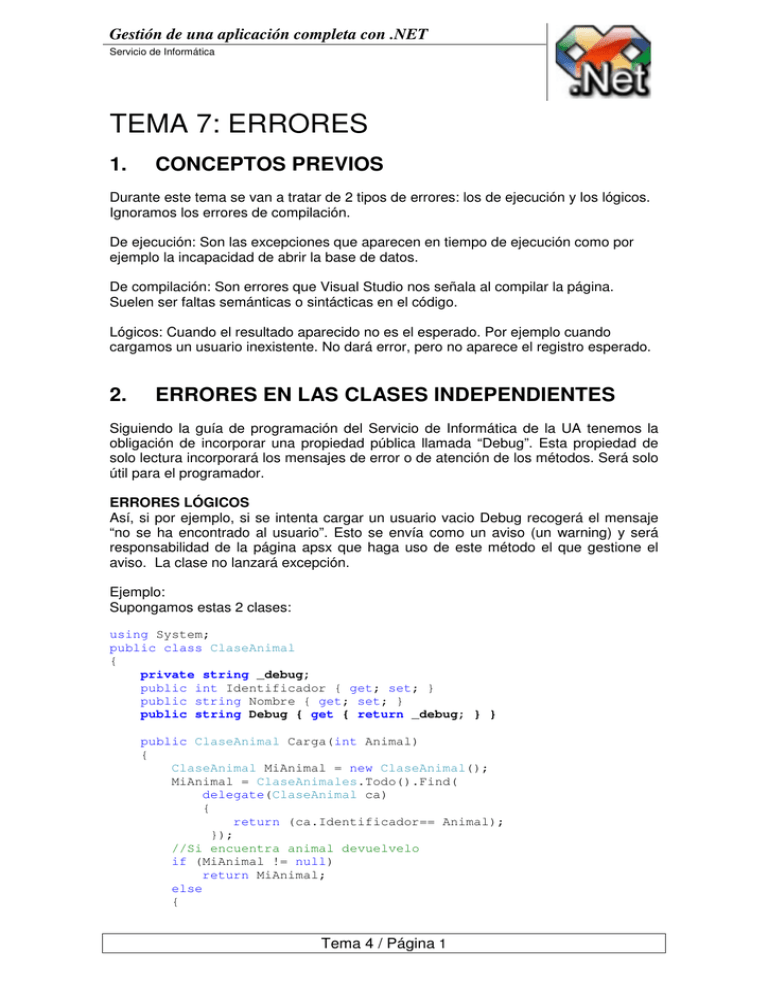 tema 7: errores - Servicio de Informática