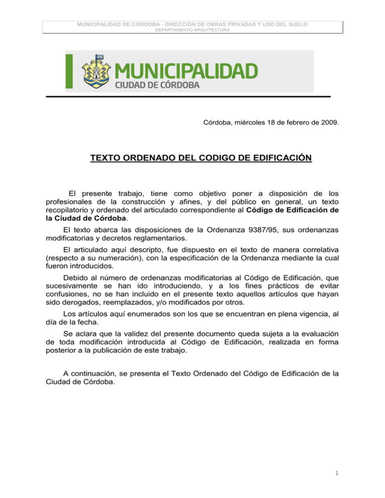 TEXTO ORDENADO DEL CODIGO DE EDIFICACIÓN