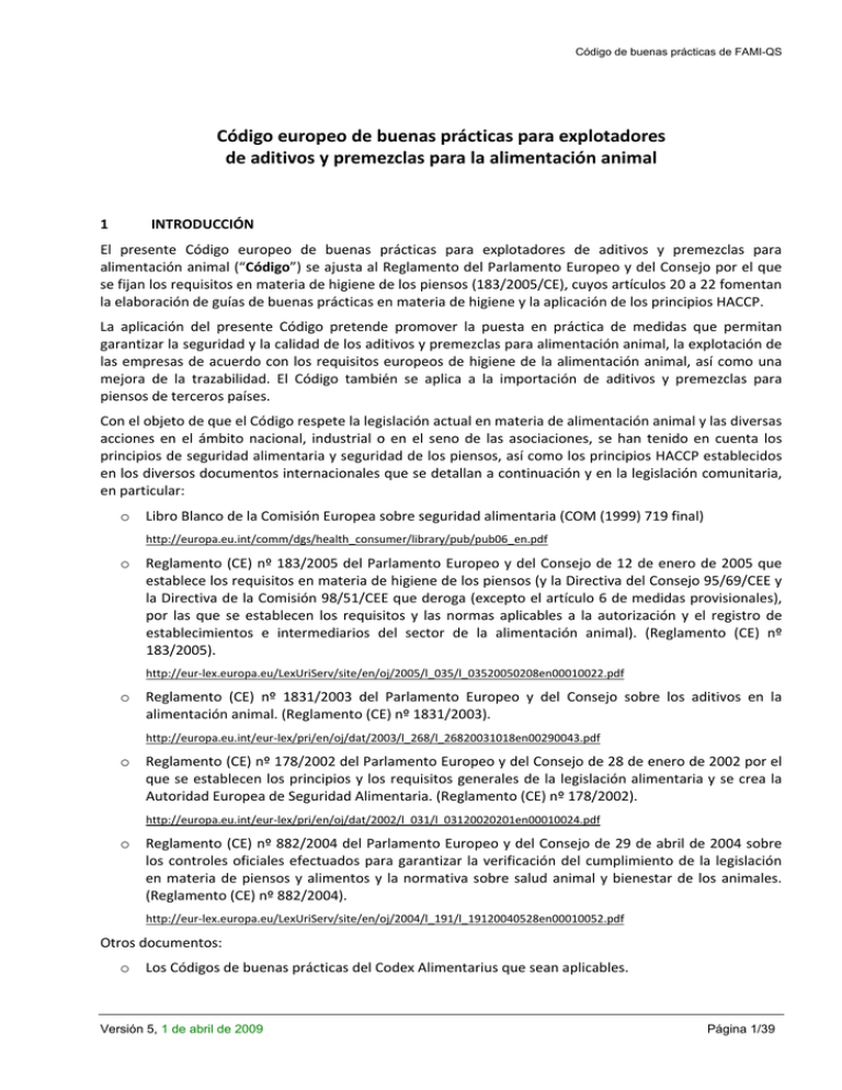 European Code of Practice - FAMI-QS