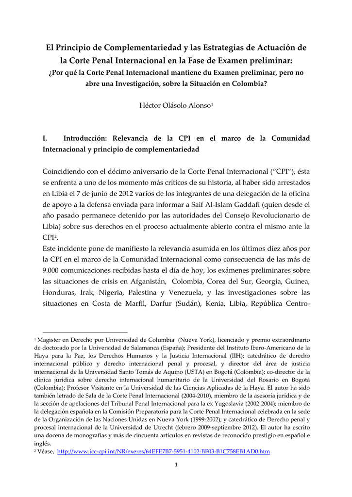 El Principio de Complementariedad y las Estrategias de Actuación