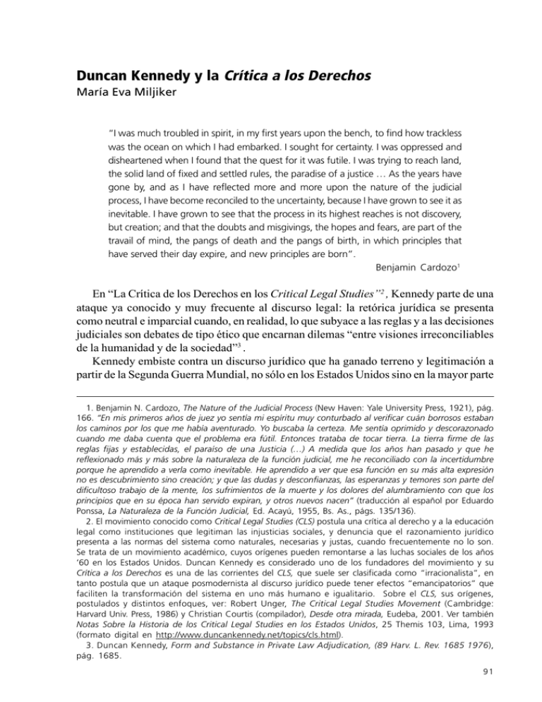 Duncan Kennedy y la Crítica a los Derechos