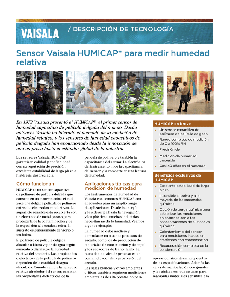 Sensor Vaisala HUMICAP® para medir humedad relativa