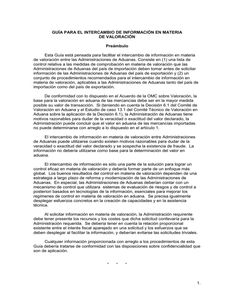 1. GUÍA PARA EL INTERCAMBIO DE INFORMACIÓN EN MATERIA
