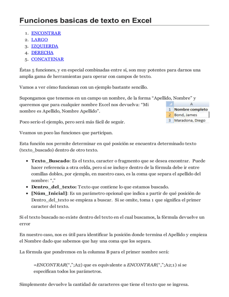 Funciones basicas de texto en Excel