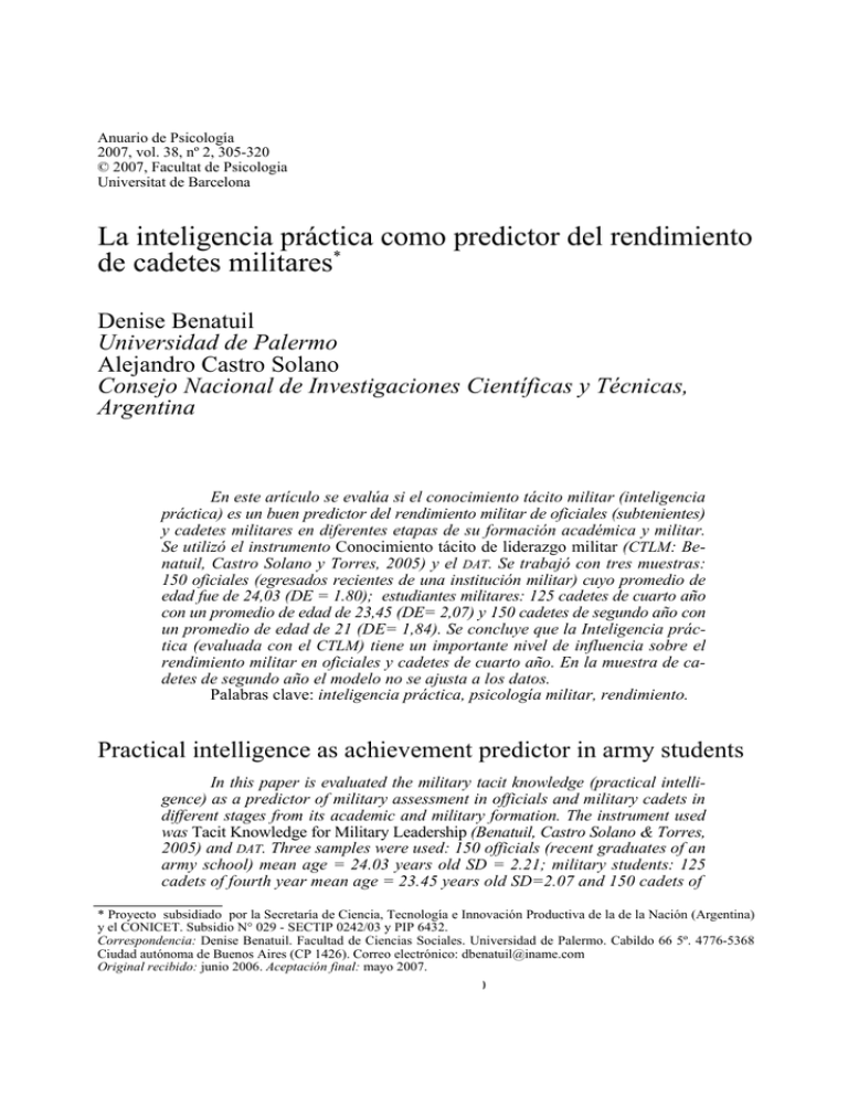 La inteligencia práctica como predictor del rendimiento de