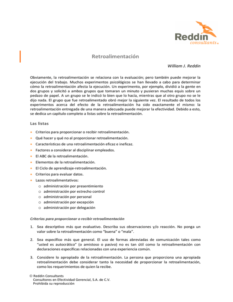 Retroalimentación - Reddin Consultants