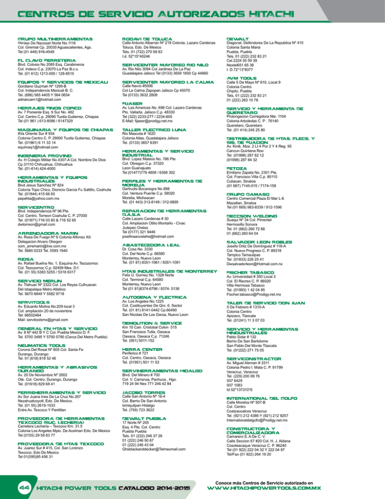 Centros de servicio AutorizadoS HITACHI