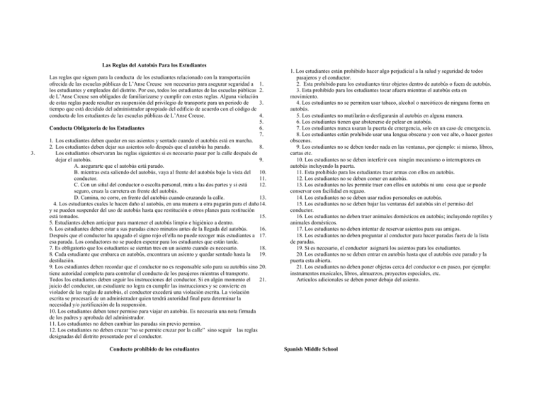 Las Reglas del Autobús Para los Estudiantes Las reglas que siguen