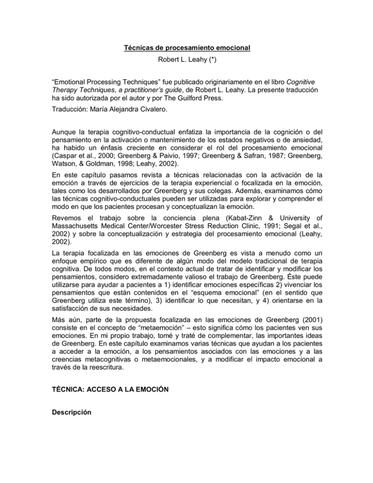 T cnicas De Procesamiento Emocional Robert L Leahy t-cnicas-de-procesamiento-emocional-robert-l-leahy