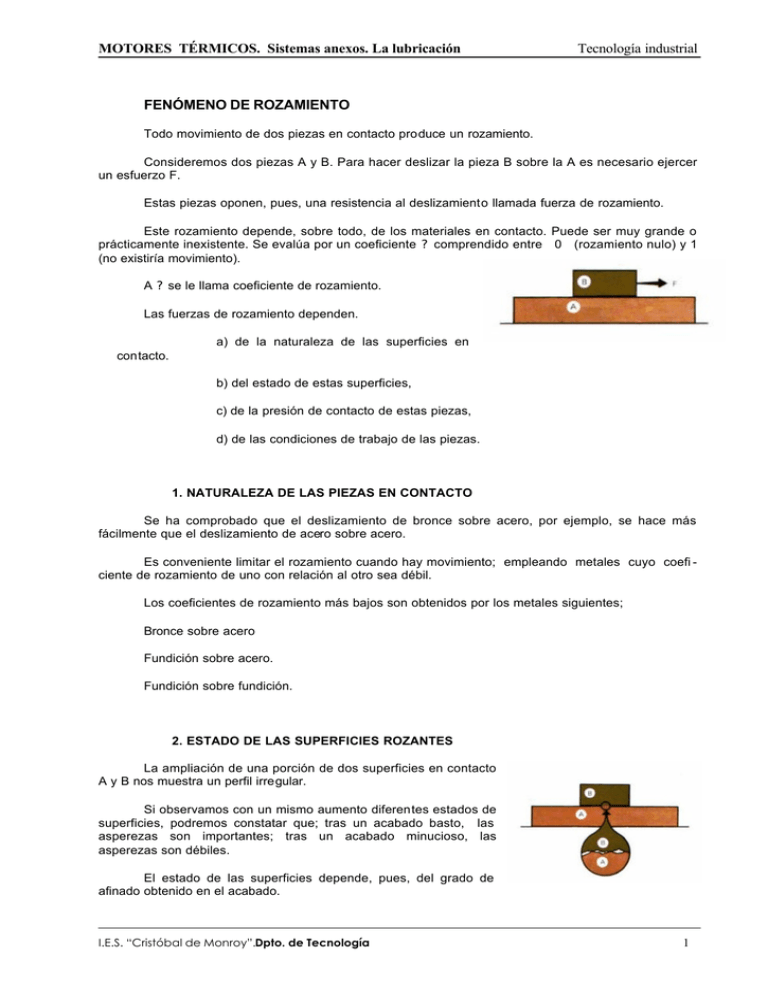 MOTORES TÉRMICOS. Sistemas anexos. La lubricación