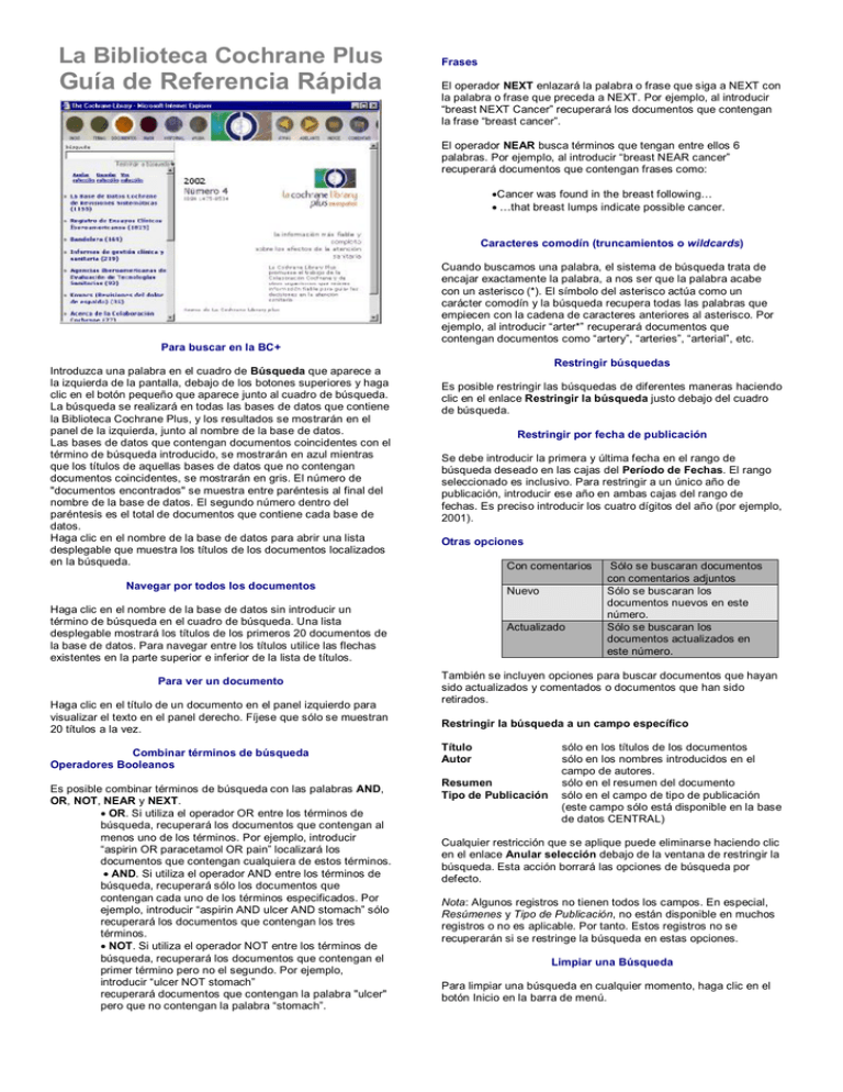 La Biblioteca Cochrane Plus Guía de Referencia Rápida