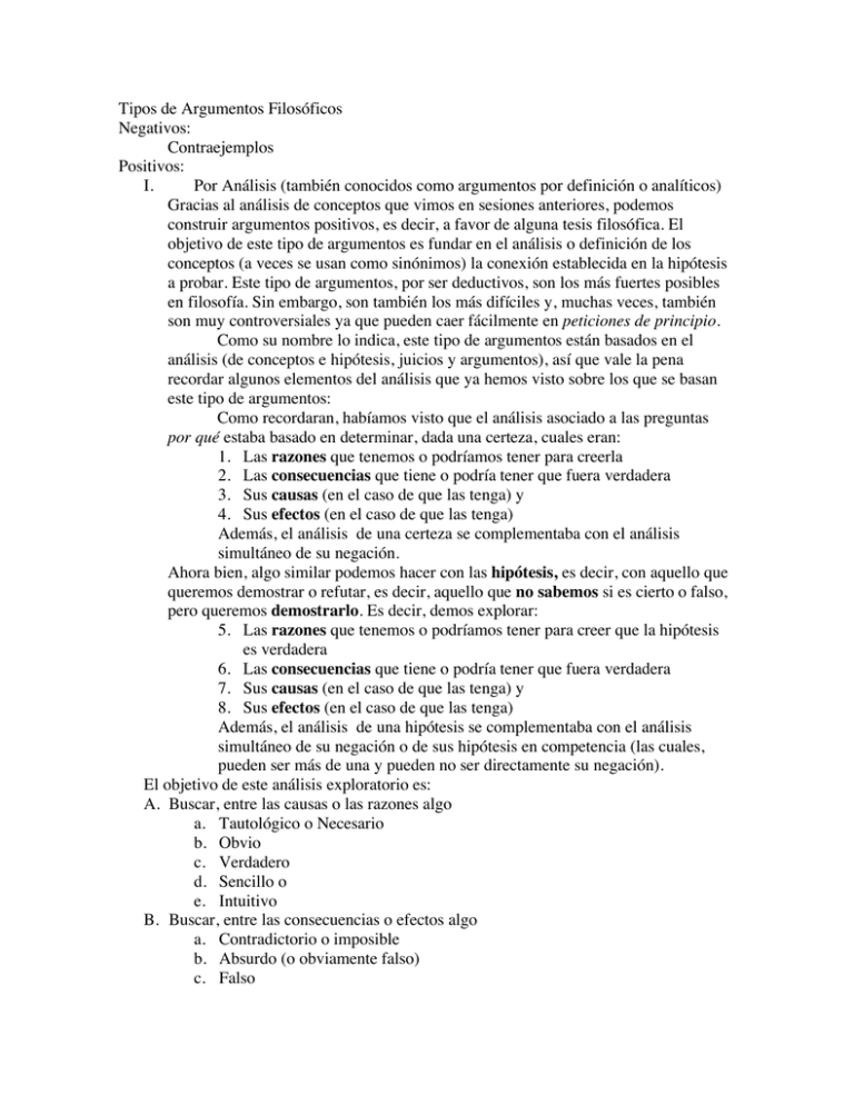 Tipos de Argumentos Filosóficos: Análisis y Analogía