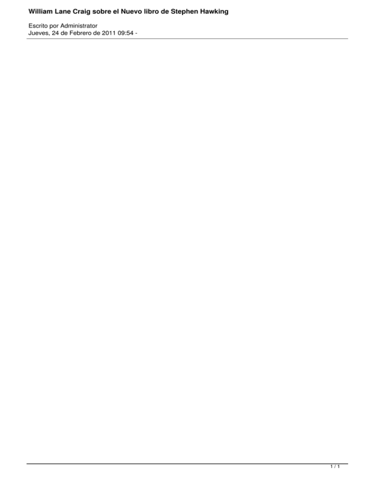 William Lane Craig sobre el Nuevo libro de Stephen Hawking